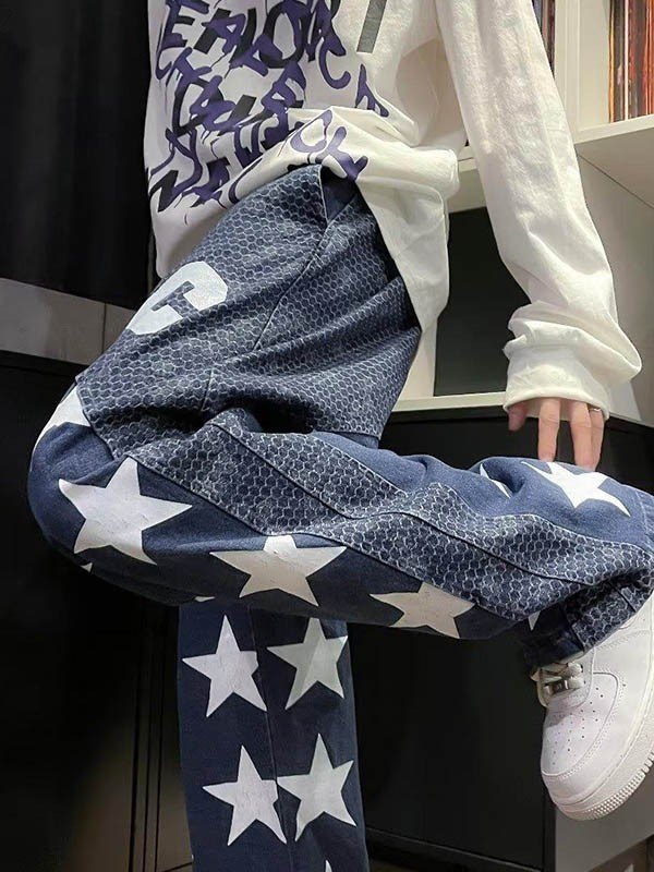 Emmiol Free shipping 2026 Men's Patchwork Letter Star Graphic Loose ...