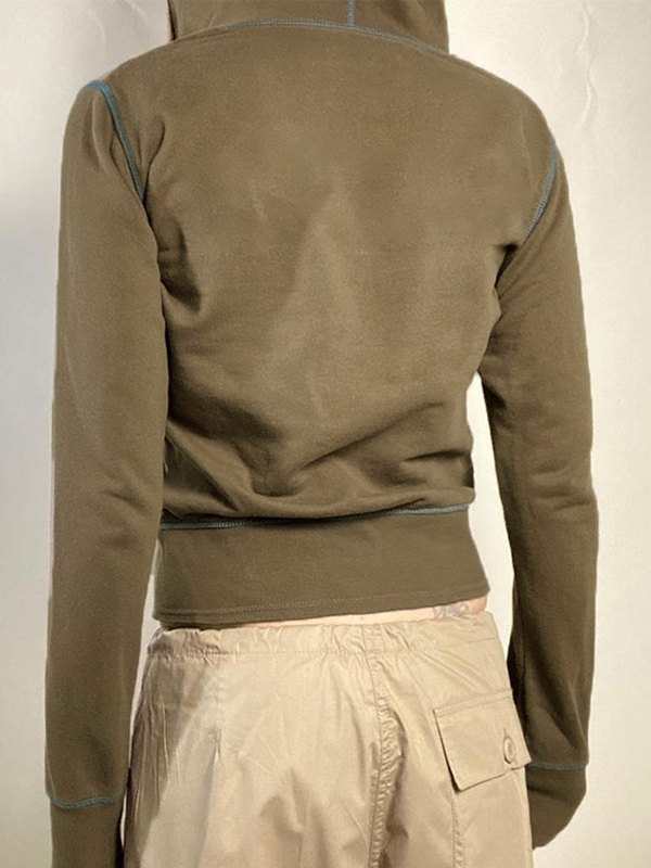 Emmiol Free shipping 2026 Stitched Patchwork Zip Up Cropped Hoodie ...