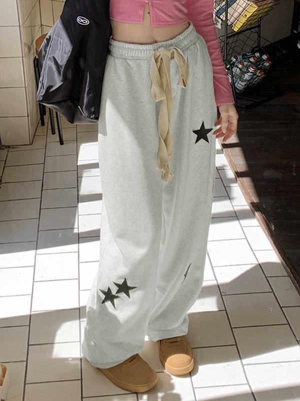 Emmiol Free shipping 2026 Star Patch Baggy Sweatpants Gray ONE SIZE in ...