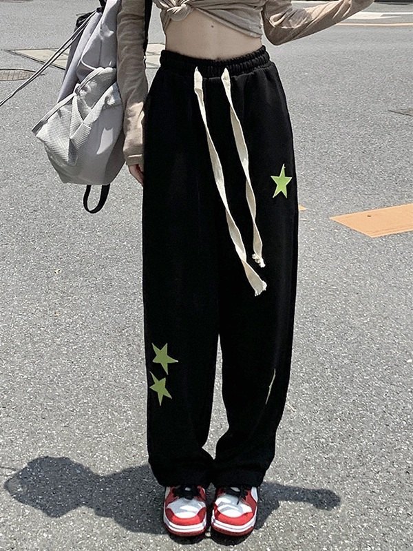 Emmiol Free shipping 2025 Star Patch Baggy Sweatpants Black ONE SIZE in ...