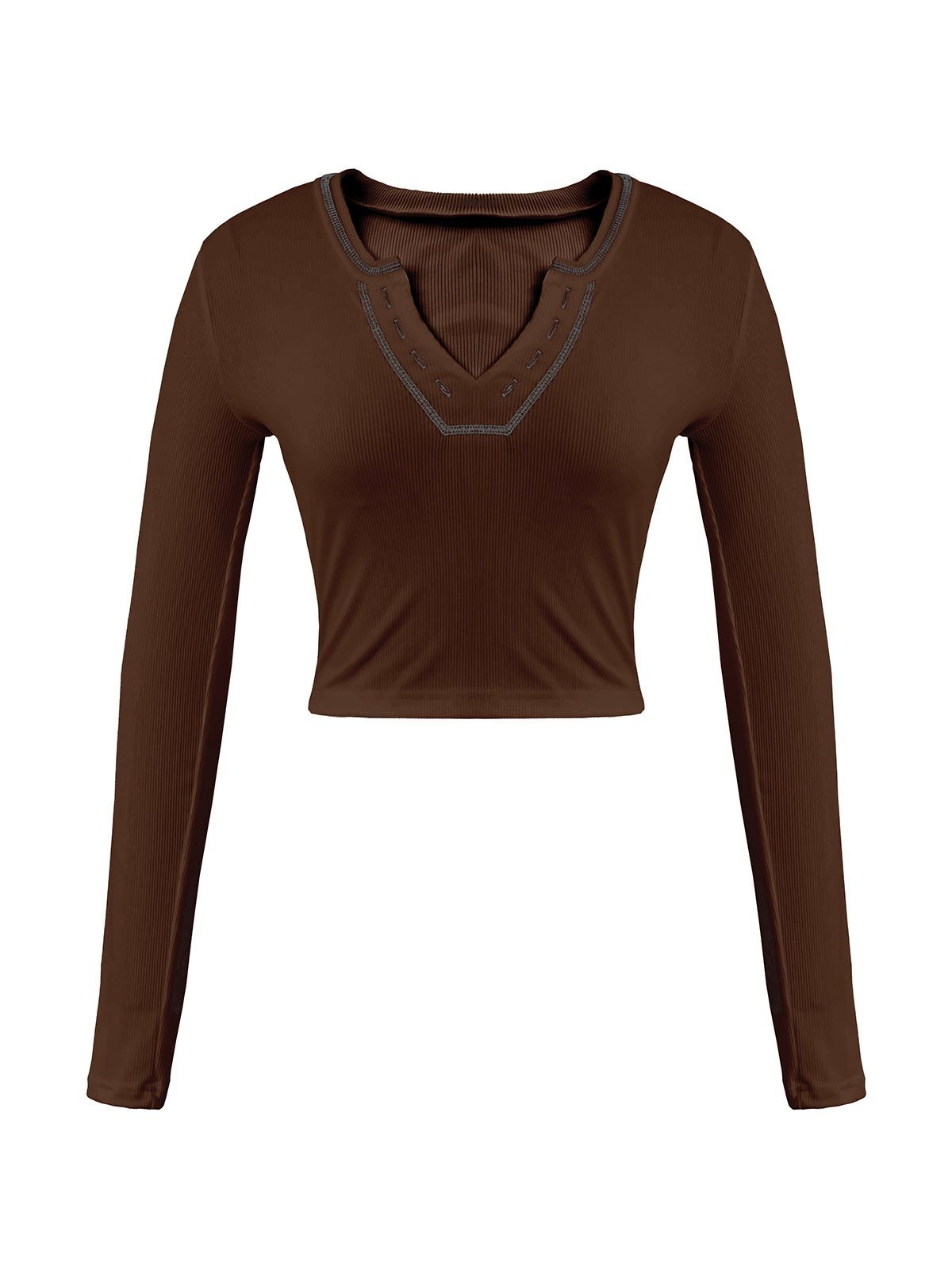 2022 Long Sleeve Ribbed Knit Crop Top Brown S In Knits Online Store