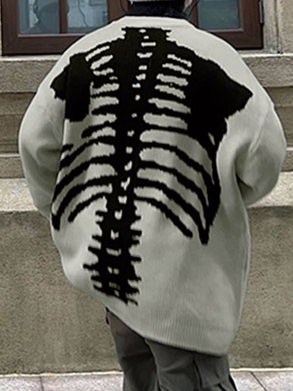 2022 Men's Letter Skeleton Jacquard Knit Sweater Gray XL In Sweaters ...