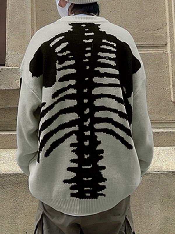 2022 Men's Letter Skeleton Jacquard Knit Sweater Gray XL In Sweaters ...
