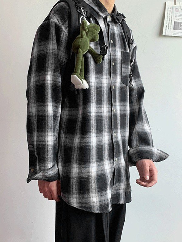 Emmiol Free shipping 2025 Men's Preppy Checkered Long Sleeve Shirt ...