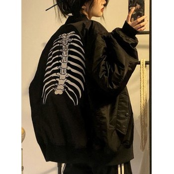 Emmiol Free shipping 2026 Skeleton Graphic Oversized Bomber Jacket ...