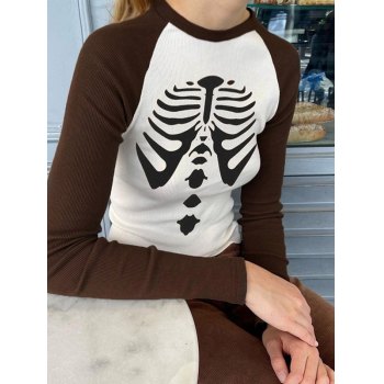 Emmiol Free shipping 2025 Ribbed Skeleton Raglan Long Sleeve Crop Top ...