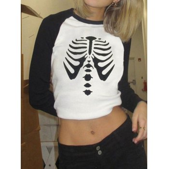 Emmiol Free shipping 2025 Ribbed Skeleton Raglan Long Sleeve Crop Top ...