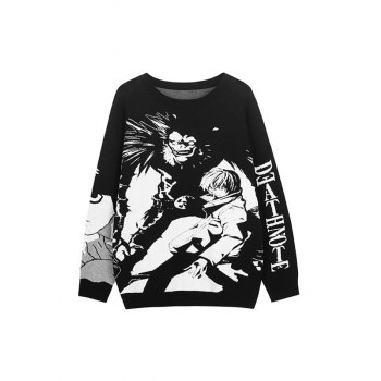 Emmiol Free shipping 2026 Men's Crew Neck Anime Jacquard Sweater Black ...