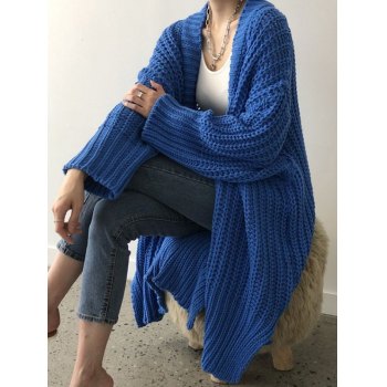 Emmiol Free shipping 2026 Oversized Split Open Front Long Cardigan Blue ...