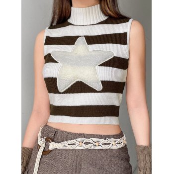 Emmiol Free shipping 2025 Fuzzy Star Striped Cropped Sweater Vest Brown ...