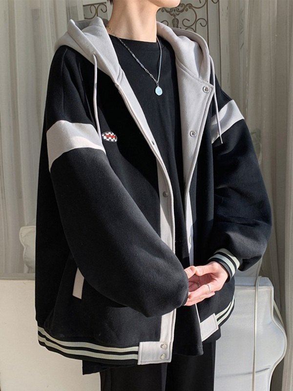 2022 Men's Color Block Hooded Jacket Black L In Jacket Online Store ...