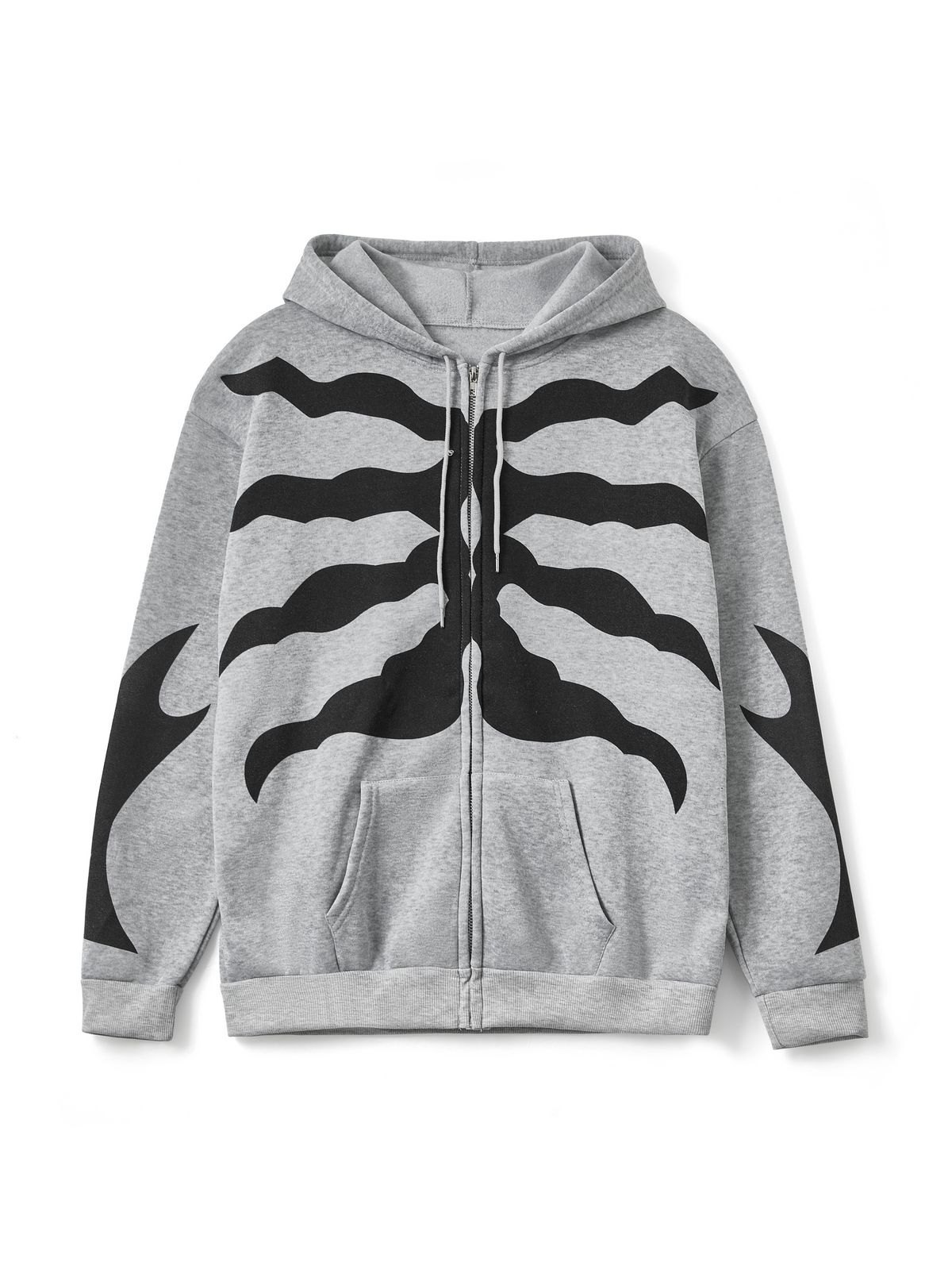 Emmiol Free shipping 2025 Men's Skeleton Graphic Zip Up Hoodie Gray XL ...
