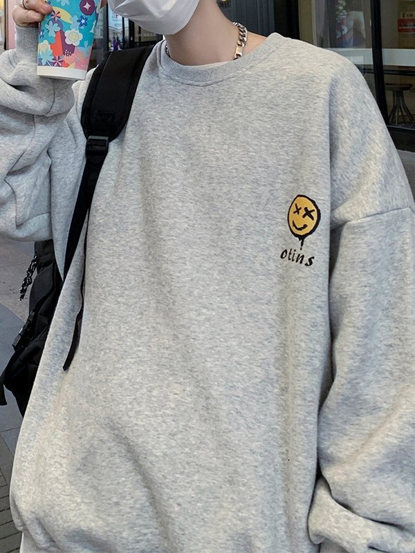 Emmiol Free shipping 2026 Men's Drip Smile Graphic Sweatshirt Gray XL ...