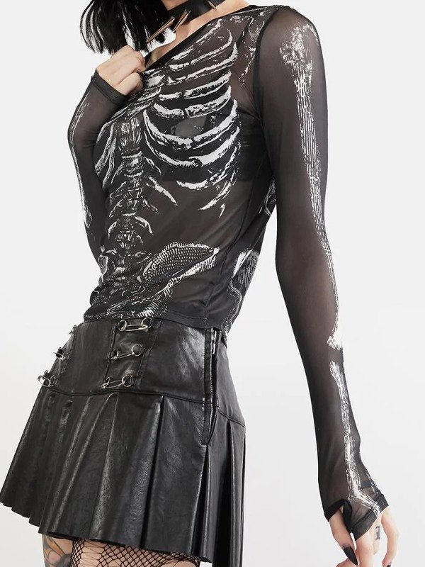 Emmiol Free shipping 2025 Skeleton Mesh Black Long Sleeve Crop Top ...