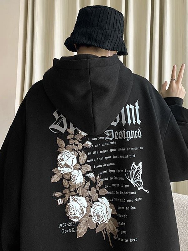 Emmiol Free shipping 2026 Men's Gothic Punk Floral Letter Graphic ...