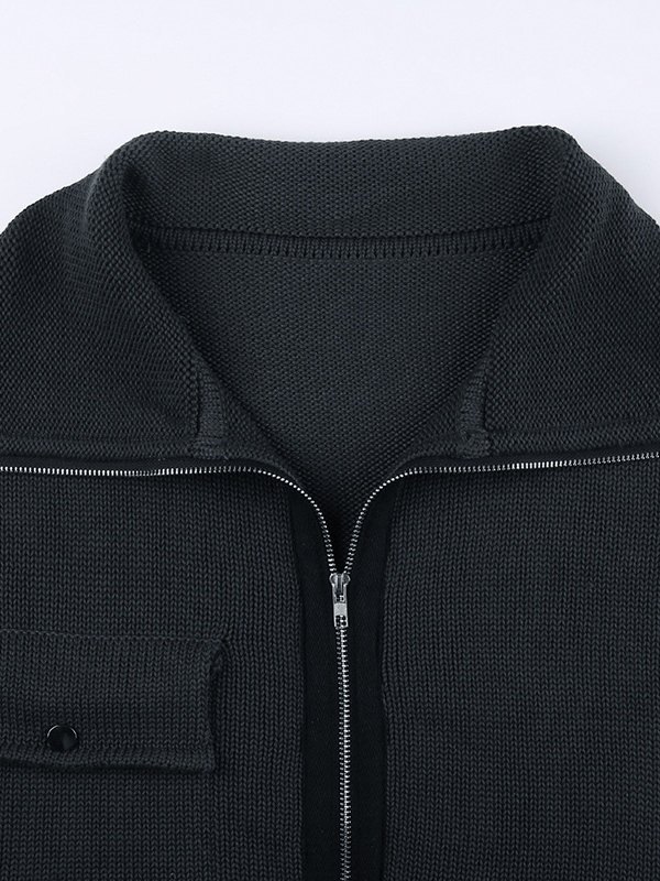Emmiol Free shipping 2026 Pocket Front High Neck Zip Up Cardigan Dark ...
