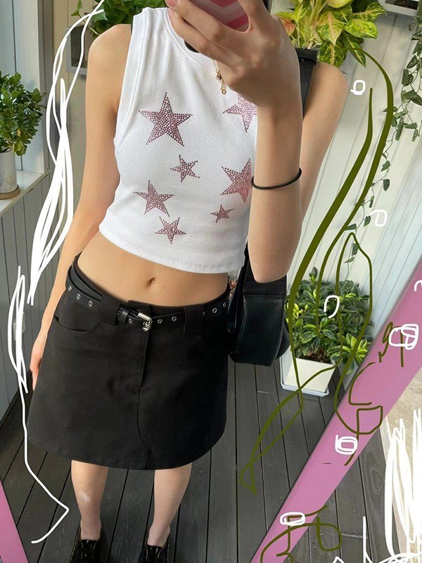 Emmiol Free shipping 2025 Rhinestone Star White Cropped Tank Top White ...