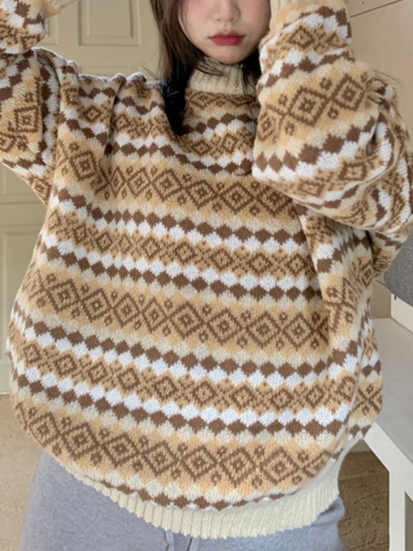 Emmiol Free shipping 2025 Fair Isle Pullover Sweater Yellow ONE SIZE in ...