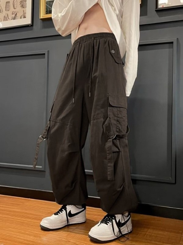2022 Men's Strap Pocket Straight Cargo Pants Brown L In Cargo Pants ...