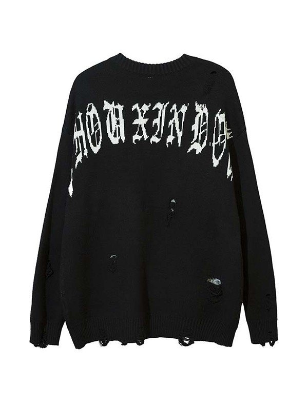 Emmiol Free shipping 2025 Men's Gothic Punk Cross Distressed Sweater ...