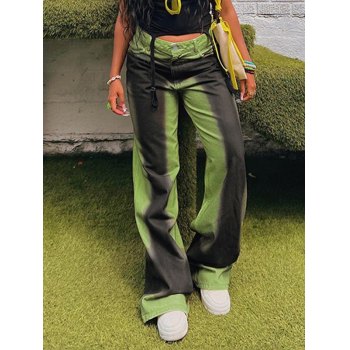 Emmiol Free shipping 2025 Dyed Green Boyfriend Jeans Green M in Boyfriend Jeans online store ...