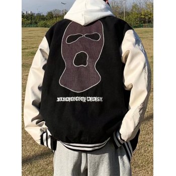 Emmiol Free shipping 2025 Men's Punk Embroidered Varsity Jacket Black L ...