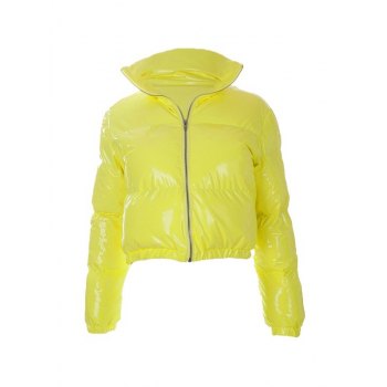 Emmiol Free shipping 2025 Pu Leather Puffer Jacket Yellow L in Jackets ...