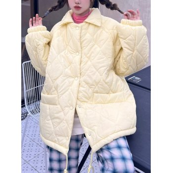 Emmiol Free shipping 2025 Button Front Long Padded Jacket Yellow L in ...