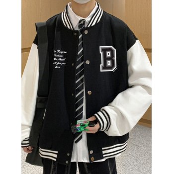 Emmiol Free shipping 2025 Men's Letter Graphic Varsity Jacket Black M ...