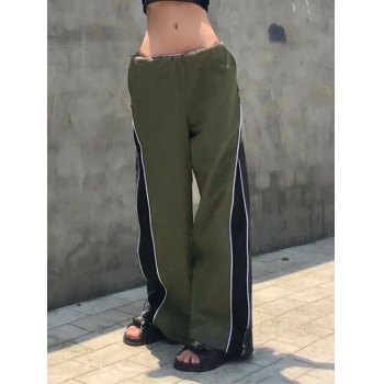 Emmiol Free shipping 2025 Patchwork Wide Leg Parachute Pants Chive S in ...