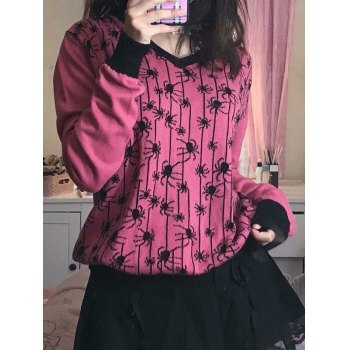 Emmiol Free shipping 2026 V Neck Spider Pullover Sweatshirt Pink L in ...