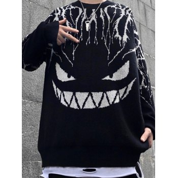Emmiol Free shipping 2025 Men's Devil Jacquard Black Pullover Sweater ...