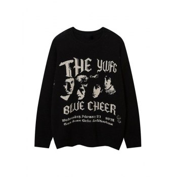 Emmiol Free shipping 2026 Men's Punk Band Jacquard Distressed Sweater ...