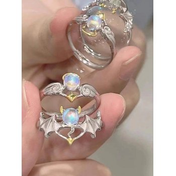 Emmiol Free shipping 2026 Angel Devil Stone Cuff Ring Silver ONE SIZE ...