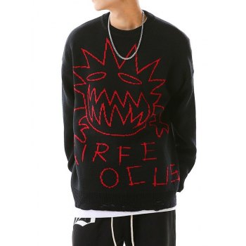 Emmiol Free shipping 2026 Men's Cartoon Devil Distressed Sweater Black ...