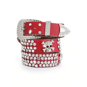 Emmiol Free shipping 2026 Rhinestone Skull Buckle Belt Red ONE SIZE in ...