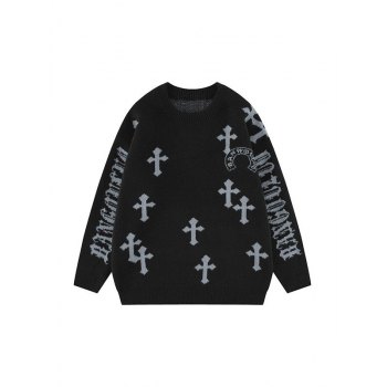 Emmiol Free shipping 2026 Men's Gothic Letter Cross Jacquard Sweater ...
