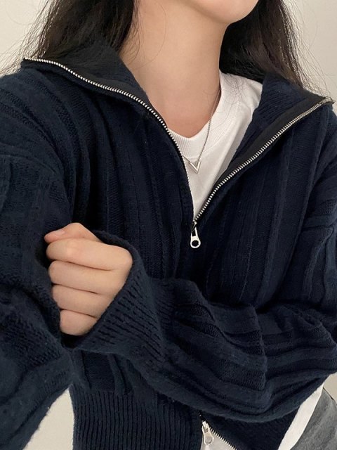 2023 Cable Knit Zip Up Hooded Cardigan Red S In Cardigan Online Store ...