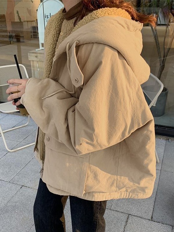Emmiol Free shipping 2026 Reverse Fleece Zip Up Hooded Jacket Camel S ...