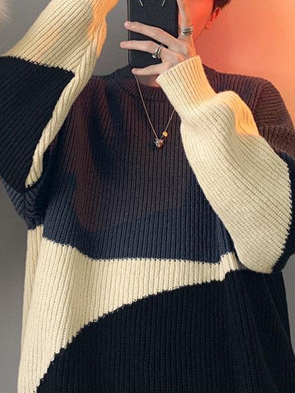 Emmiol Free shipping 2023 Men's Color Block Pullover Sweater Black M in ...