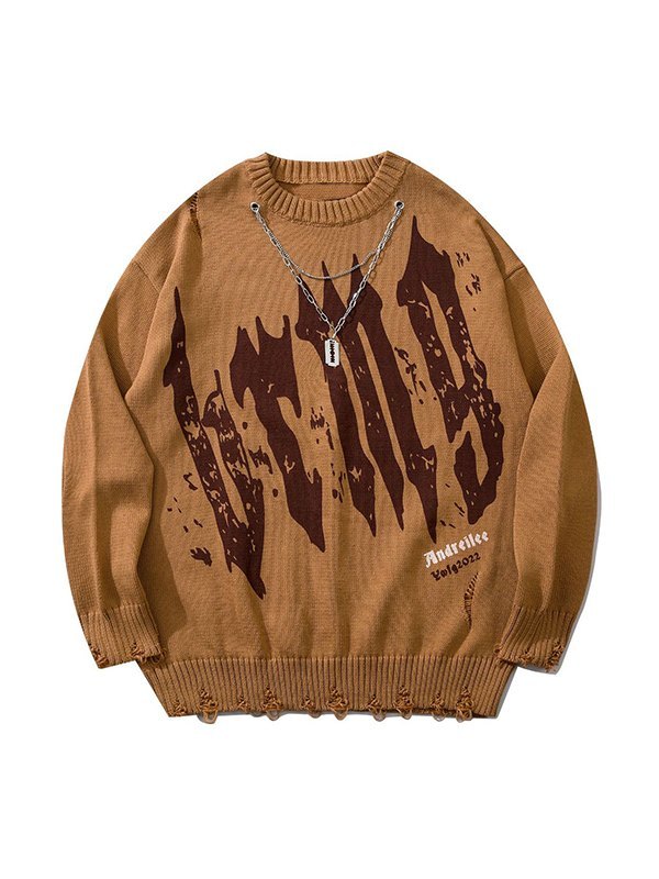 Emmiol Free shipping 2025 Men's Chain Embellished Distressed Pullover ...