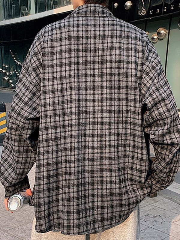 Emmiol Free shipping 2026 Men's Label Patch Checkered Long Sleeve Shirt ...