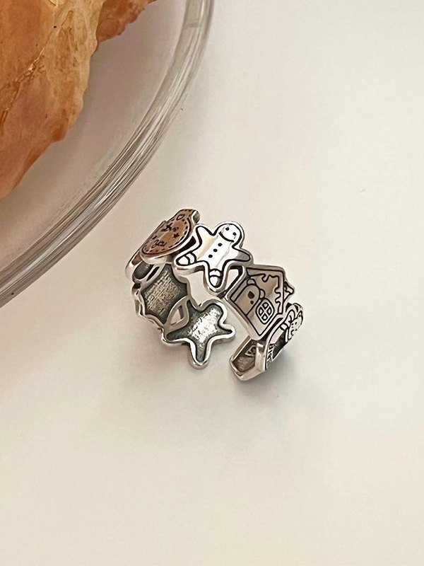 Emmiol Free shipping 2025 Gingerbread Man Cartoon Cuff Ring Silver ONE ...