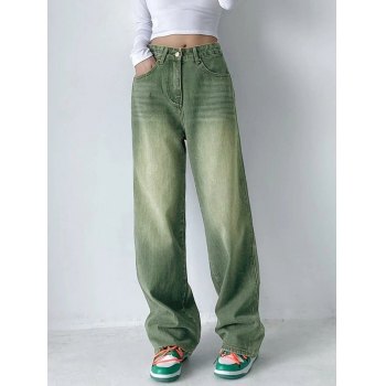 Emmiol Free shipping 2025 Vintage Wash Baggy Boyfriend Jeans Green M in Boyfriend Jeans online ...
