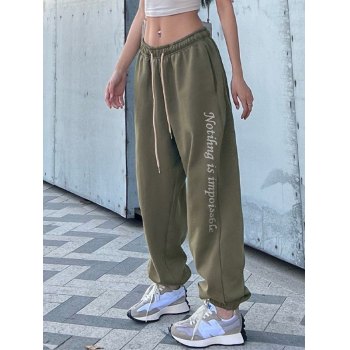 Emmiol Free shipping 2025 Slogan Print Baggy Jogger Pants Chive M in ...
