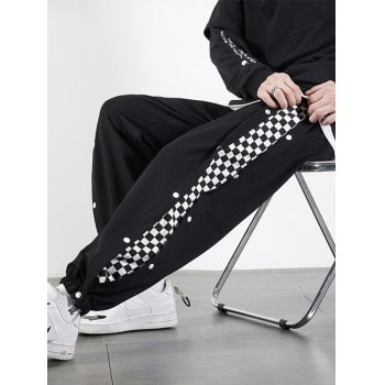 Emmiol Free shipping 2025 Men's Buttoned Patchwork Checkered Jogger ...