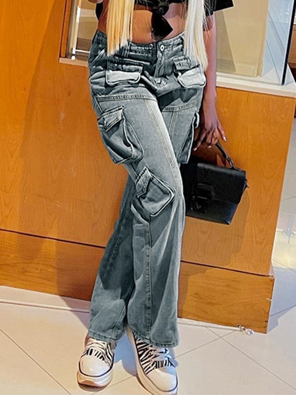 Emmiol Free shipping 2025 Washed Vintage Patchwork Baggy Cargo Jeans ...