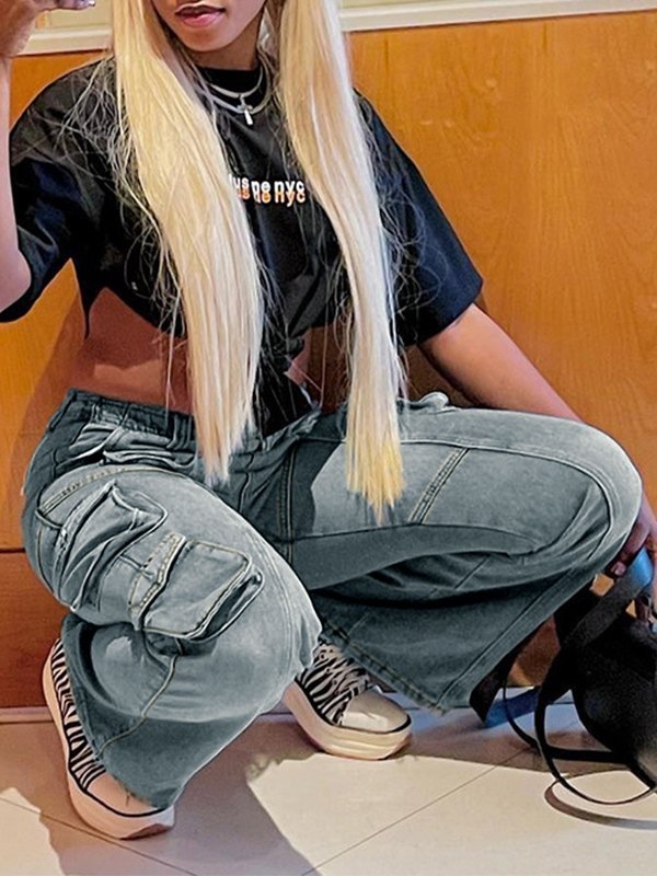 Emmiol Free shipping 2025 Washed Vintage Patchwork Baggy Cargo Jeans ...