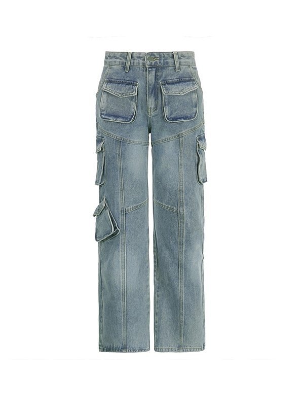 Emmiol Free shipping 2026 Washed Vintage Patchwork Baggy Cargo Jeans ...