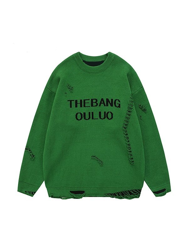 Emmiol Free shipping 2026 Men's Logo Jacquard Distressed Pullover ...